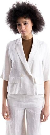 Marella Femme, Vestes, Beige, Taille: 34 FR Blazer &agrave; rayures en viscose et lin