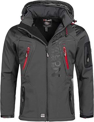 Geographical Norway Techno Men - Veste Softshell Capuche Homme Impermeable - Manteau Outdoor Blouson Coupe Vent Tactique Resistant - Randonnee Ski Automne Hiver Printemps