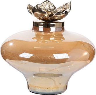 Gilde Deckelvase Flor aus Glas, rund, Blumenmotiv, champagnerfarben, 21 cm hoch, 23 cm Durchmesser