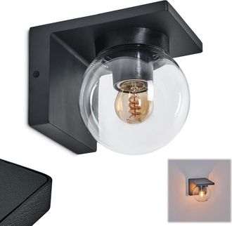 HOFSTEIN Außenwandleuchte Aquin, moderne Wandlampe aus Metall/Glas in Anthrazit/Klar, Wandleuchte mit Schirm aus Glas, Außenleuchte für Terrasse, 1 x E27, ohne