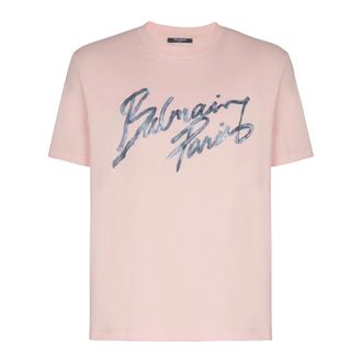 Balmain Homme, Tops, Rose, Taille: L T-shirt Imprim&eacute; en Coton