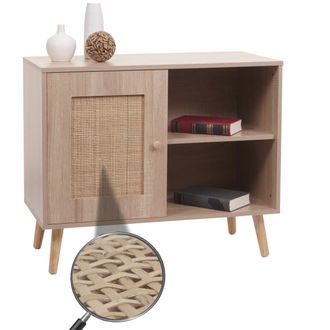 Mendler Kommode HWC-M39, Schrank Sideboard Highboard, Staufach, Kubu Rattan Holz Melamin, 67x80x38cm Eiche-Optik