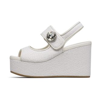 Loriblu Femme, Chaussures, Blanc, Taille: 36 EU Sandale compens&eacute;e en raphia et cuir nappa