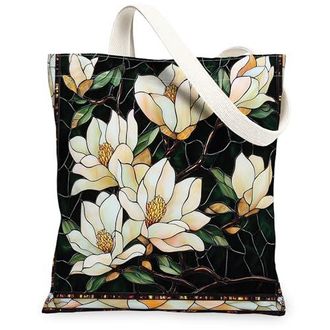 Generic Sac fourre-tout en toile de fleurs de magnolias printaniers pour le shopping, 33 x 38,1 cm, sac d&eacute;picerie r&eacute;utilisable pour femme, sac d&eacute;picerie amusa