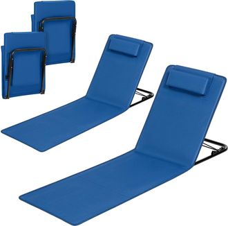 Woltu Strandmatten 2er Set, gepolsterte Strandliege klappbar leicht, 3-stufig verstellbare R&uuml;ckenlehne, mit Kopfkissen Staufach Aufbewahrungstasche, Sonnenl