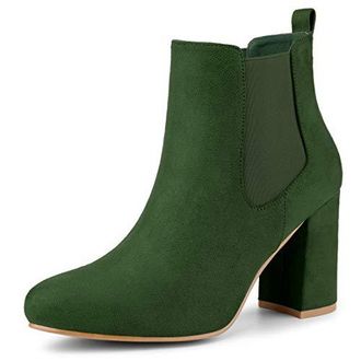 Allegra K Bottines &agrave; Dessus Rond Chunky pour Femmes Vert 38