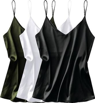 Ekouaer 3 Pi&egrave;ces D&eacute;bardeur Satin Femme Col en V Camisole Top Haut Spaghetti D&eacute;bardeur en Soie