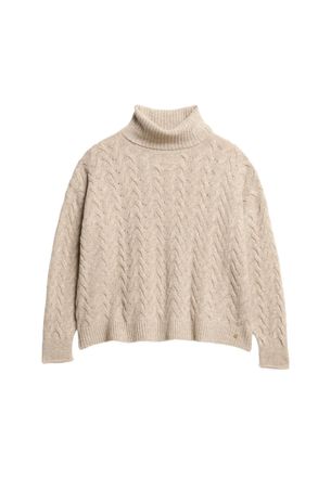 Superdry Damen Leichter Rollkragenpullover mit Zopfmuster Beige Twist 42