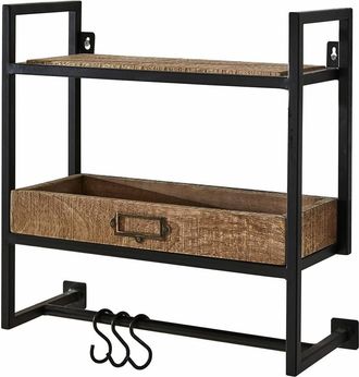 Loberon Wandregal Taylors Island, Schicker Industrial Style, Inklusive Haken, S&auml;geraue Holzstruktur, Badregal, Aufbewahrung, Eisen, Mangoholz, braun/schwarz