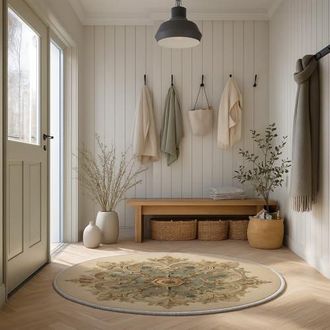 Generic Doux Carpet pour Salon Chambre Dressing Crème Rétro Tapis Round Symétrique Insigne Motif Tapis De Salon Moderne Sofa Carpets pour Chambre Fille Carpet