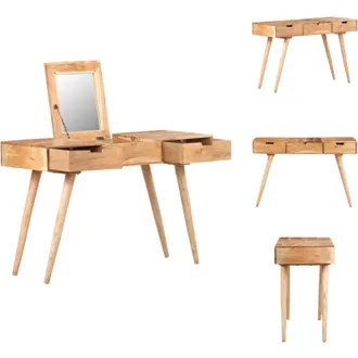 vidaXL Schminktisch mit Spiegel 112x45x76 cm Akazie Massivholz - Schminktisch - Kosmetikschrank - Make Up Tisch - Schreibtisch - Wohnzimmer Deko