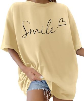 Heekpek Tee Shirt Femme Oversize T Shirt Chemise à Manches Courtes Coton à Col Rond T-Shirt Grande Taille Haut Ete, Kaki, XXL