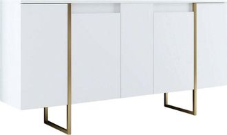 Dmora Buffet Dgarzitt, Buffet du salon, Commode de salon, Garde-manger de cuisine, 160x35h80 cm, Blanc et Or - Dmora