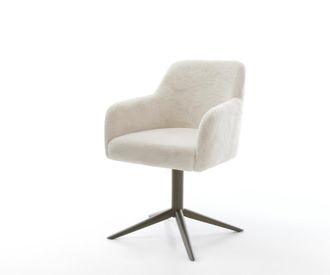 DELIFE Drehstuhl Greg-Flex Pl&uuml;sch Creme-Wei&szlig; Fu&szlig;kreuz Effektfinish Titan 360&deg; drehbar Wippfunktion Taschenfederkern, Esszimmerst&uuml;hle
