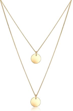 Elli Halskette Damen Plättchen Anhänger 2-lagig in 925 Sterling Silber Vergoldet