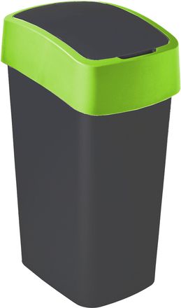 Curver Abfalleimer Flip Bin 50l in schwarz/grün, Plastik, 35 x 25 x 10 cm
