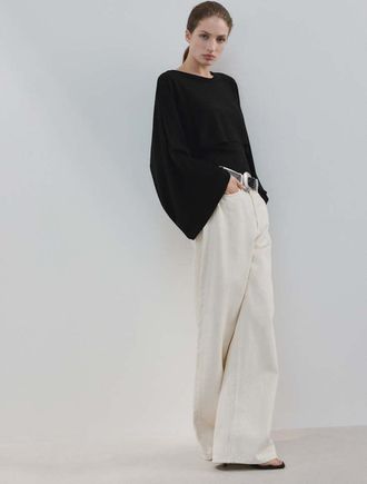 Mango Cape maille col rond noir - Femme - S - MANGO