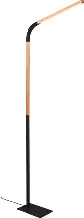 Trio Leuchten Stehleuchte Norris 445210132, Metall Schwarz matt, Holz naturbelassen, inkl. 11 Watt LED, Dimmer