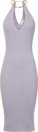 Elisabetta Franchi Femme, Robes, Violet, Taille: 38 FR Ring V-neck Midi Dress