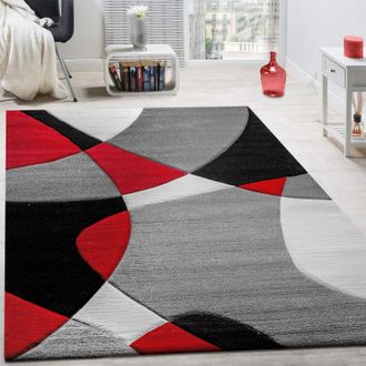 Paco Home Designer Teppich Modern Geometrische Muster Konturenschnitt In Rot Schwarz Grau, Gr&ouml;sse:160x230 cm