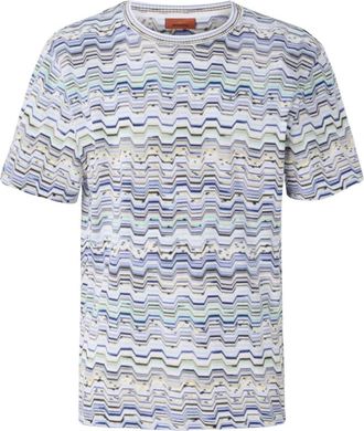 Missoni Homme, Tops, Multicolore, Taille: XL T-shirt en coton &agrave; col rond avec maille Raschel et motif grec