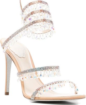 Rene Caovilla Crystal-Embellished Satin Heels - Beige