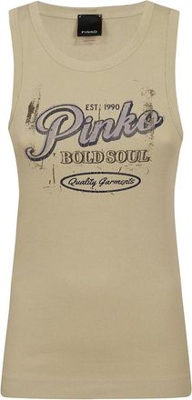 Pinko Pinko, Femme, Tops, Beige, Taille: 40 FR Azzanello Canotta Costina Logo