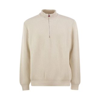 Kiton Gerippter Pullover mit halbem Rei&szlig;verschluss aus reinem Kaschmir - - Knitwear - Herren - Beige - L