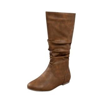 Generic Bottes montantes d&eacute;contract&eacute;es et confortables pour femme - Fermeture &eacute;clair lat&eacute;rale - Talon bas - Poils pliss&eacute;s - Bottes d&eacute;quitation classiques &agrave; en