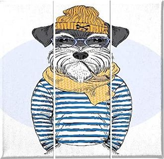 Homemania HM203PKNV-135 Hundebild, 3-teilig, Tiere, Wohnzimmer, Schlafzimmer, Mehrfarbig, Polyester, Holz, 69 x 3 x 50 cm