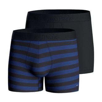 Eden Park Packung mit zwei einfarbigen und gestreiften Boxershorts aus marineblauem Stretch-Baumwolljersey - - Underwear - Herren - Mehrfarbig - S