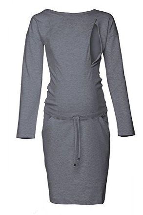Happy Mama Femme Robe Sweat-Shirt Allaitement Maternité Manche Longue. 709p (Graphite Mélange, 46, 2XL)