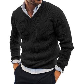 Generic Pull tricot&eacute; pour homme, pull en tricot torsad&eacute;, col en V, pull &eacute;pais &agrave; manches longues, tricot chunky, pull de cricket &eacute;pais pour lautomne et lhiver,