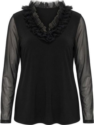 Ulla Popken Longsleeve Shirt T&uuml;ll-R&uuml;sche Classic V-Ausschnitt Langarm