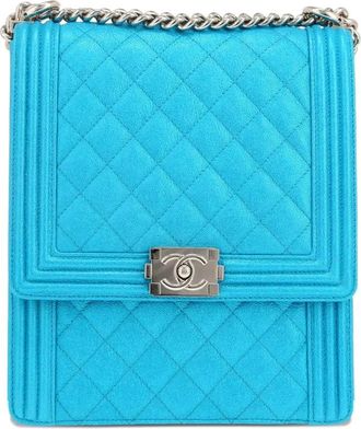 Chanel sac port&eacute; &eacute;paule North South Boy en tweed - Bleu