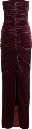Rotate Silk Velvet Ruched Dress - Bordeaux