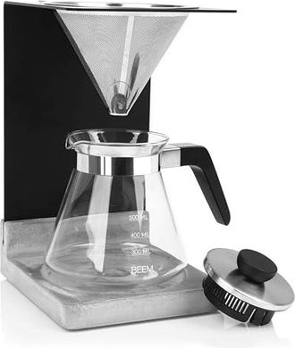 Beem POUR OVER Kaffeebereiter Set - 4 Tassen | Edelstahl-Permanentfilter (Größe 2), 0,5 l Glaskanne, Beton-Sockel | Manuelle Kaffeebrühkunst für ein besond