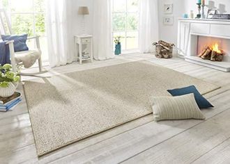 BT Carpet Wolly Teppich - Wohnzimmerteppich Flachgewebe Kurzflor Woll-Optik Wolle Skandi-Look Esszimmer, Wohnzimmer, Kinderzimmer, Schlafzimmer - Creme, 200x300