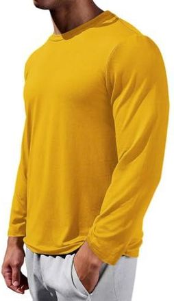 ORANDESIGNE T-Shirt &agrave; Manches Longues Coupe Ajust&eacute;e Homme Tee Shirt Uni Col Rond Tshirt A Jaune XS