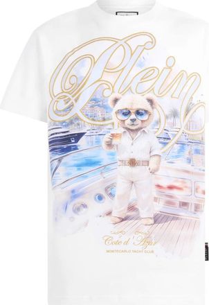 Philipp Plein Homme, Tops, Blanc, Taille: M T-Shirt Col Rond Ours en Peluche