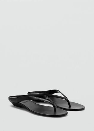 Mango Sandales cuir talon lani&egrave;res noir - Femme - 35 - MANGO