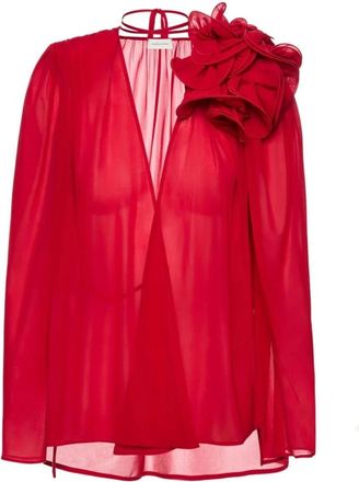 Magda Butrym Femme, Blouses et Chemises, Rouge, Taille: 36 FR Haut Cape en Mousseline Orn&eacute;