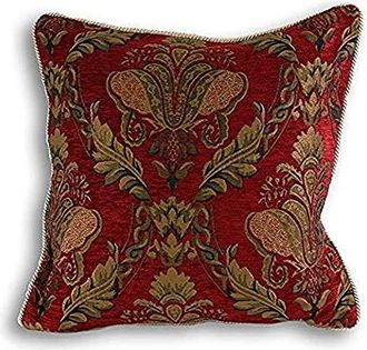 Riva Paoletti Riva Shiraz Großer Ring gefülltes Kissen Redgesticktes Damast Jacquard Gold Piped Reißverschluss 100Kasten (23 x 23 Zoll) Polyester Burgund 58 x 58 cm