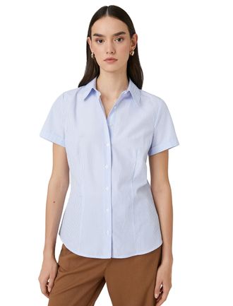 Koton Damen Slim Fit Short Sleeve Basic Shirt, Blue Stripe (05y), 36 EU
