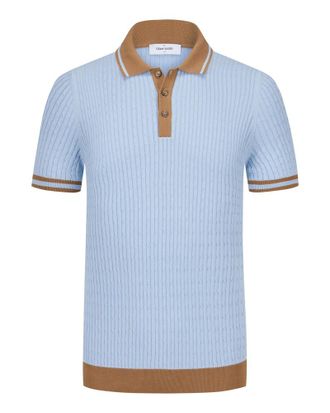 Gran Sasso Feinstrick-Poloshirt mit Zopfmuster und Kontraststreifen in