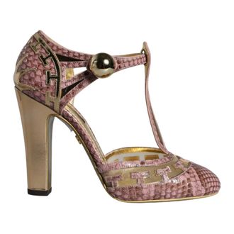 Dolce & Gabbana Rosa Gold Leder T-Riemen Sandalen - - Shoes - Damen - Rosa - 37 EU