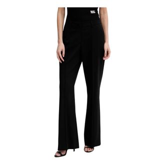 DKNY Dkny - Pantalon &agrave; pli marqu&eacute; avec plaque logo - Femme - Pantalons - Noir - Taille: 34 FR