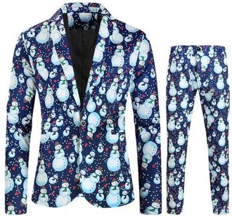 Generic Hommes Mode imprim&eacute; no&euml;l imprim&eacute; Costume Veste Pantalon Veste Pantalon Deux pi&egrave;ces Costume Hommes Pulls Noirs Mode