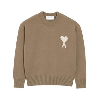 Ami Intarsien-Strickpullover mit Rundhalsausschnitt - - Knitwear - Herren - Beige - L