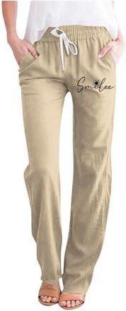 Generic Pantalon en coton et lin pour femme - Jambe large - Pantalon de plage d&eacute;t&eacute; confortable - Pantalon de yoga Palazzo - XIYU26088, beige, 3XL